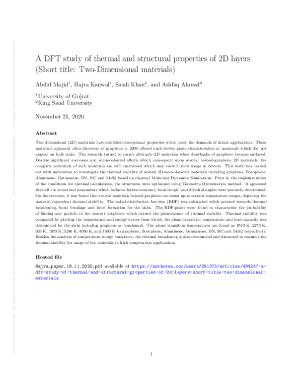 (PDF) A DFT study of thermal and structural properties of 2D layers ...