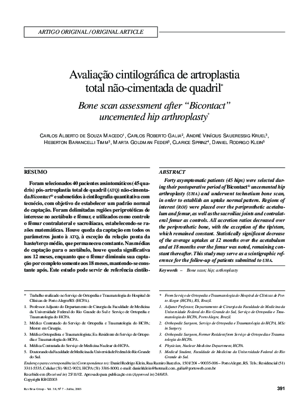 (PDF) Bone scan assessment after “ Bicontact ” uncemented hip arthroplasty