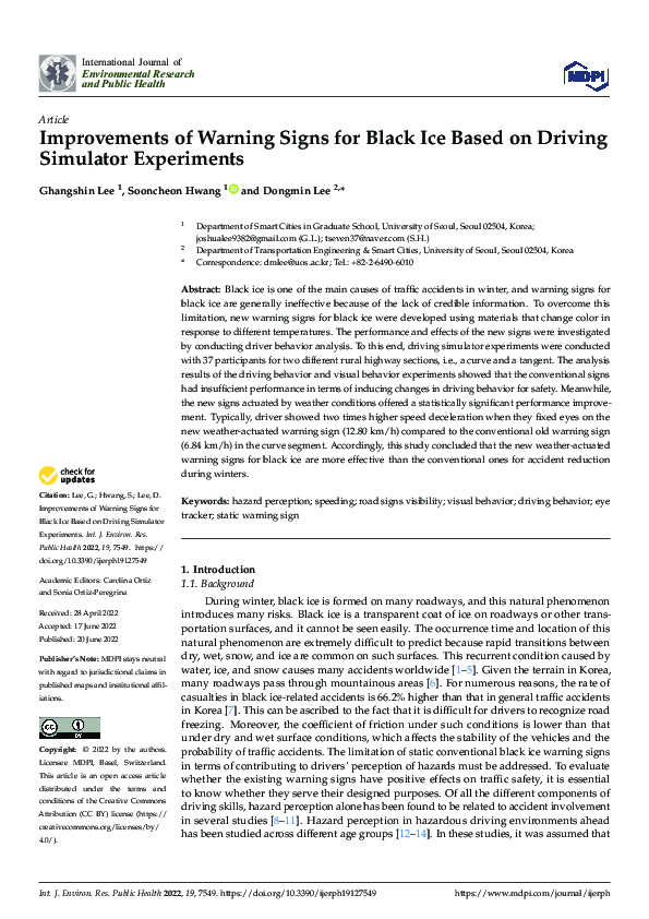 (PDF) Improvements of Warning Signs for Black Ice Based on Driving ...