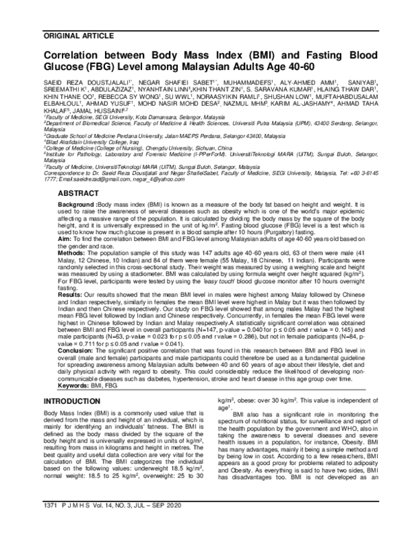 (PDF) Correlation between Body Mass Index (BMI) and Fasting Blood ...