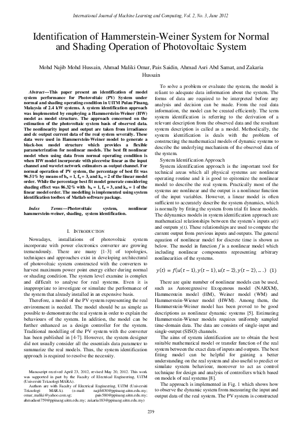 (PDF) Identification of Hammerstein-Weiner System for Normal and ...