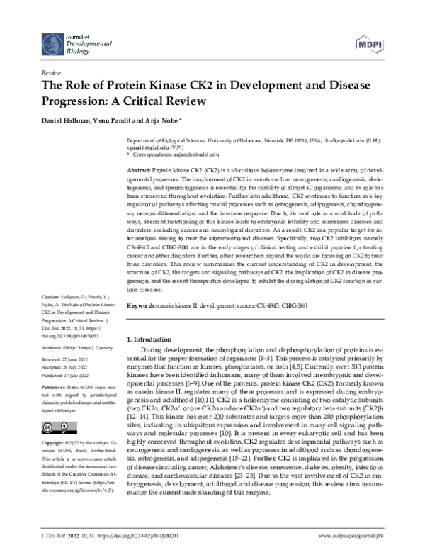 (PDF) The Role of Protein Kinase CK2 in Development and Disease ...