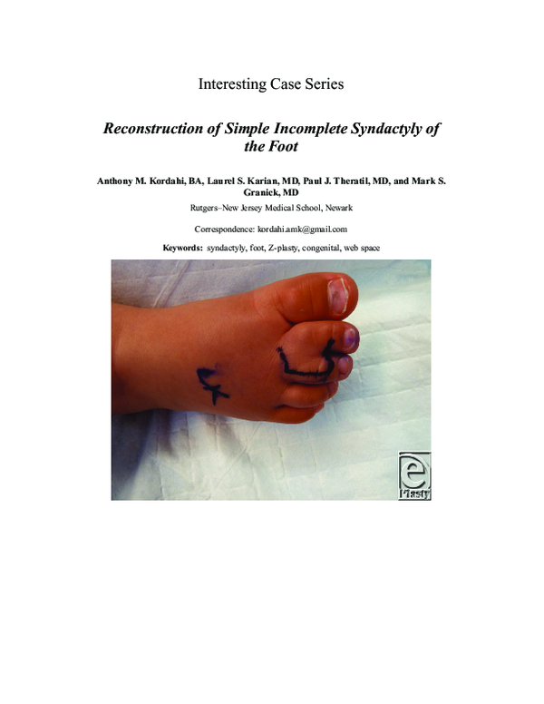 (PDF) Reconstruction of Simple Incomplete Syndactyly of the Foot