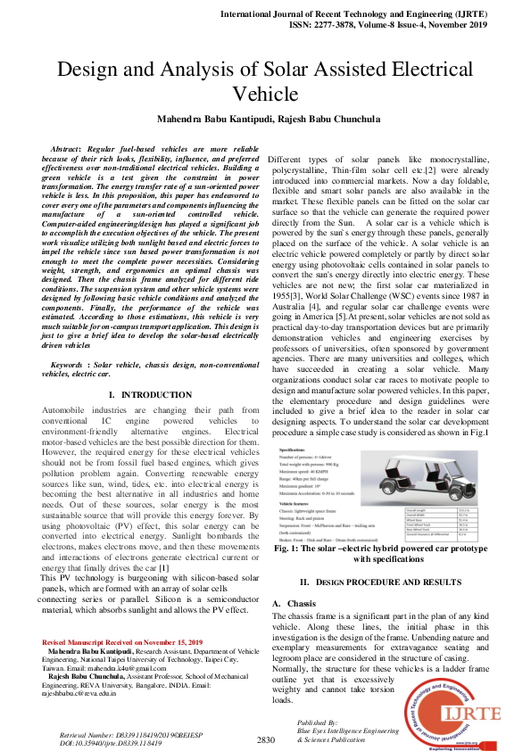 (PDF) Design and Analysis of Solar Assisted Electrical Vehicle