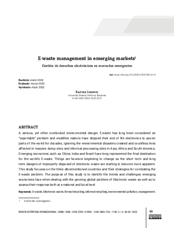 (PDF) E-waste management in emerging markets