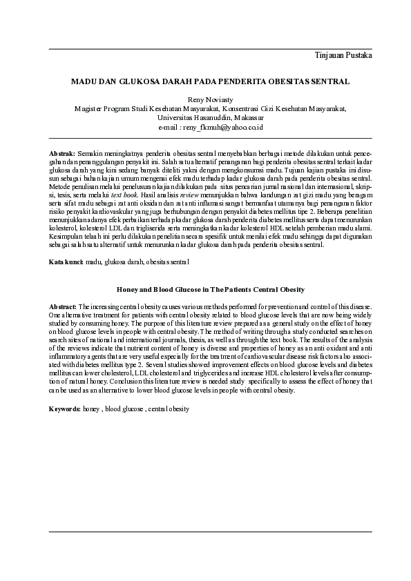 (PDF) MADU DAN GLUKOSA DARAH PADA PENDERITA OBESITAS SENTRAL Honey and ...