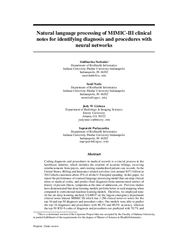 (PDF) Natural language processing of MIMIC-III clinical notes for ...