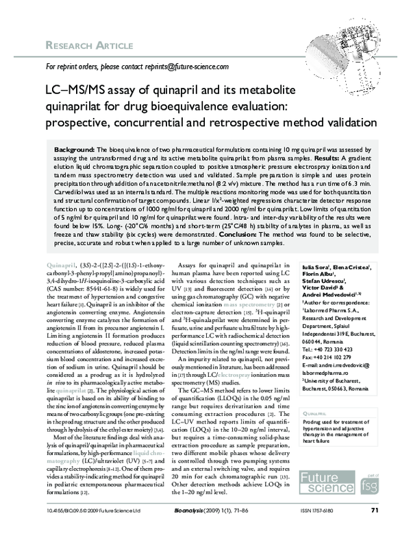 (PDF) LC–MS/MS assay of quinapril and its metabolite quinaprilat for drug bioequivalence ...