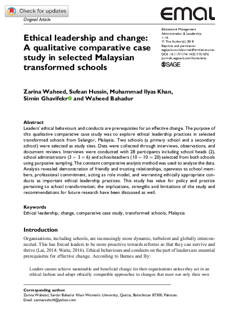 (PDF) Ethical leadership and change