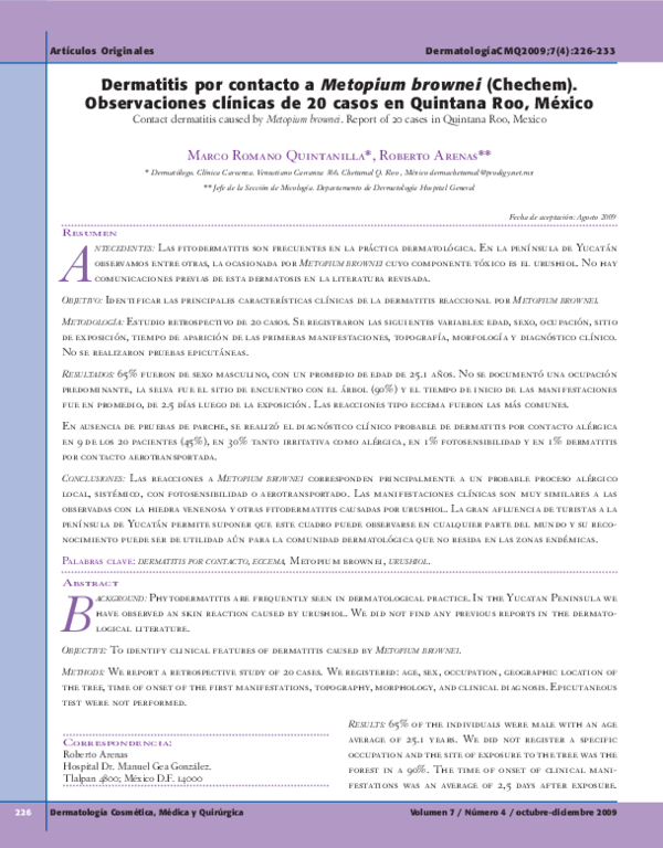 (PDF) Dermatitis por contacto a Metopium brownei (Chechem ...