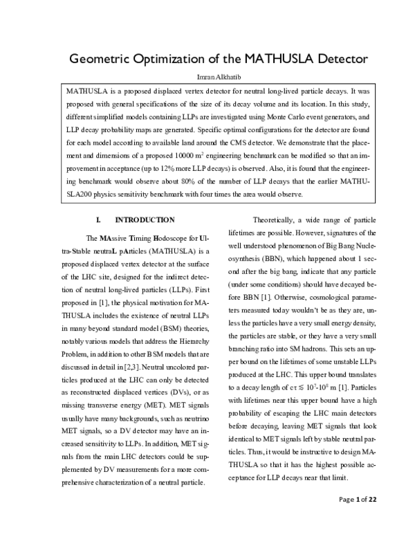 (PDF) Geometric Optimization of the MATHUSLA Detector