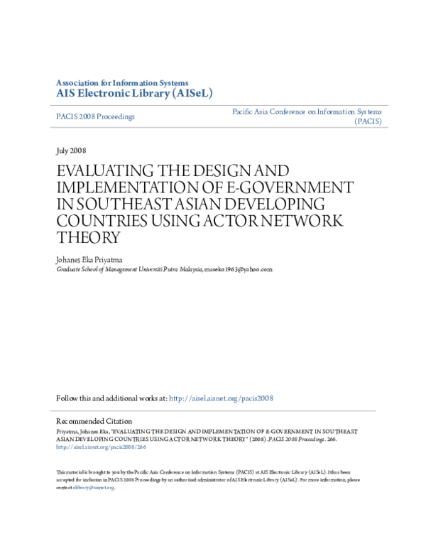 Pdf Evaluating The Design And Implementation Of E Government In Southeast Asian Developing
