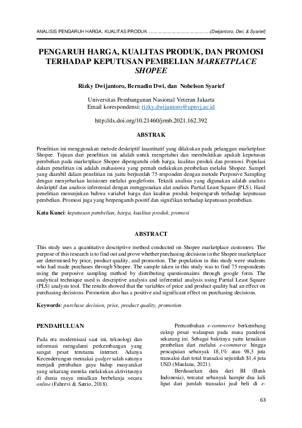 (PDF) Pengaruh Harga, Kualitas Produk, Dan Promosi Terhadap Keputusan Pembelian Marketplace Shopee