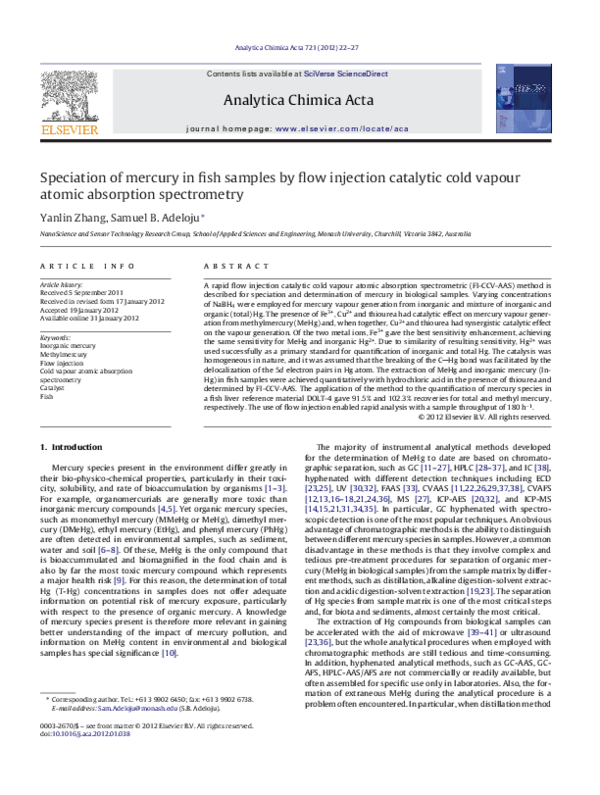 (PDF) Speciation of mercury in fish samples by flow injection catalytic ...