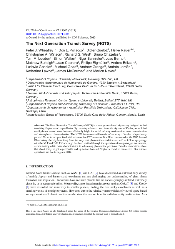 (PDF) The Next Generation Transit Survey (NGTS)