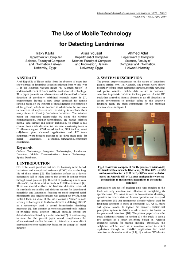 (PDF) The Use of Mobile Technology for Detecting Landmines | Ahmed Adel - Academia.edu