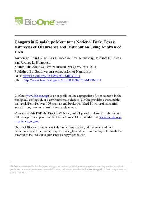 (PDF) Cougars in Guadalupe Mountains National Park, Texas: Estimates of ...