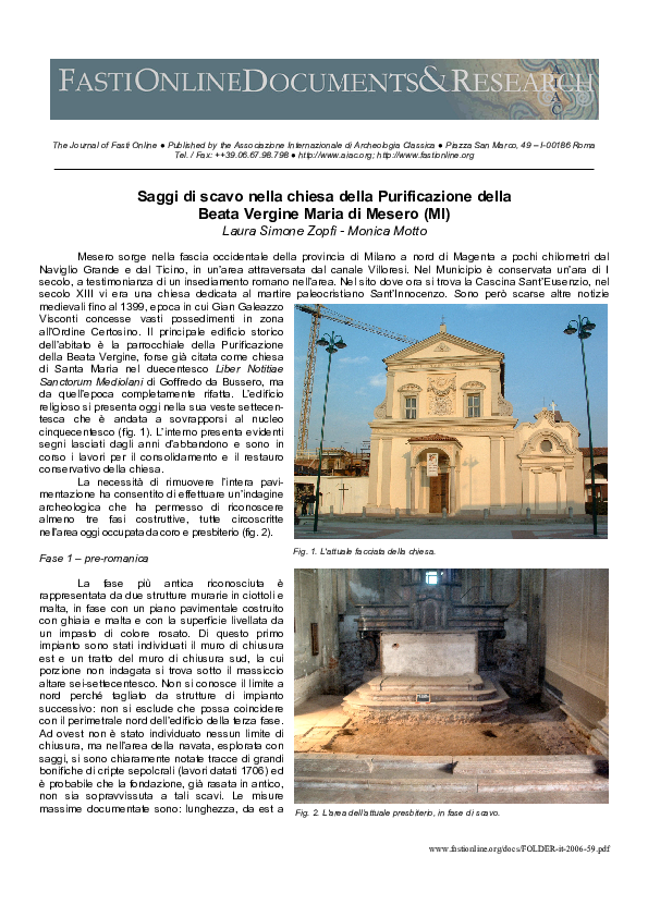 (PDF) Saggi di scavo nella chiesa della Purificazione della Beata ...