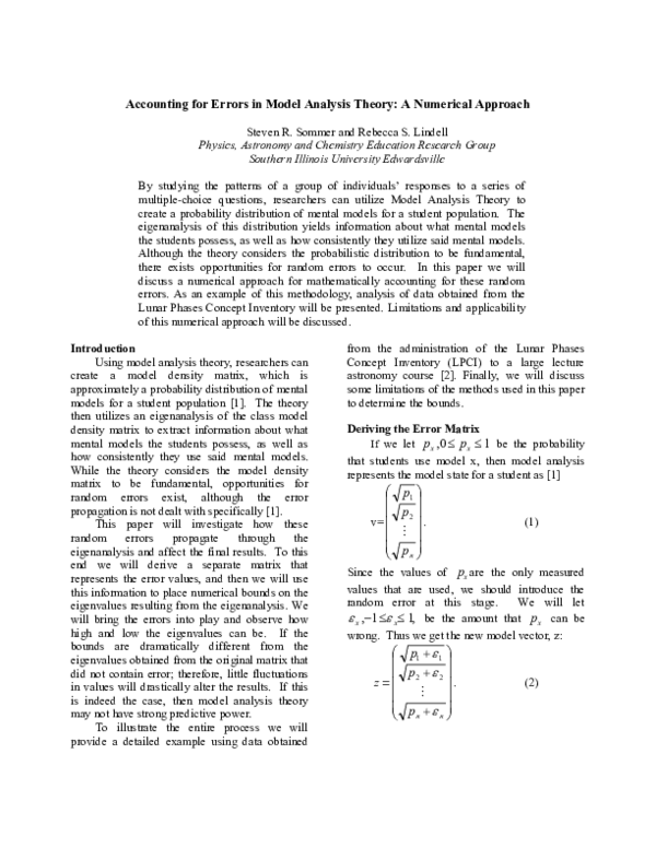 (PDF) Accounting for Errors in Model Analysis Theory: A Numerical Approach