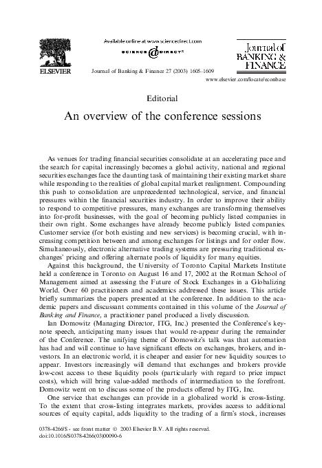 (PDF) An overview of the conference sessions | Robert Jennings ...