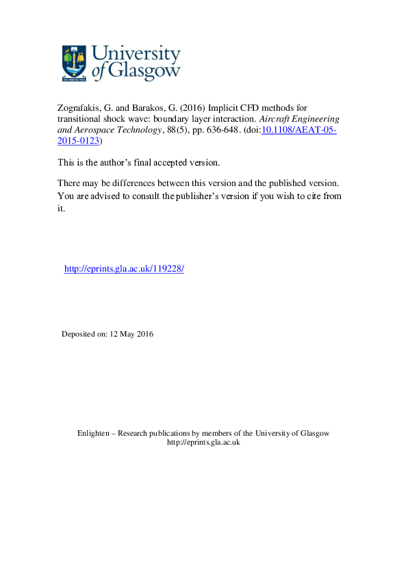 Pdf Implicit Cfd Methods For Transitional Shock Wave Boundary Layer 5440