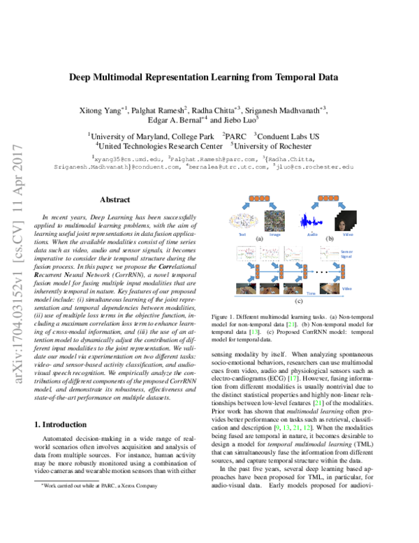 Pdf Deep Multimodal Representation Learning From Temporal Data
