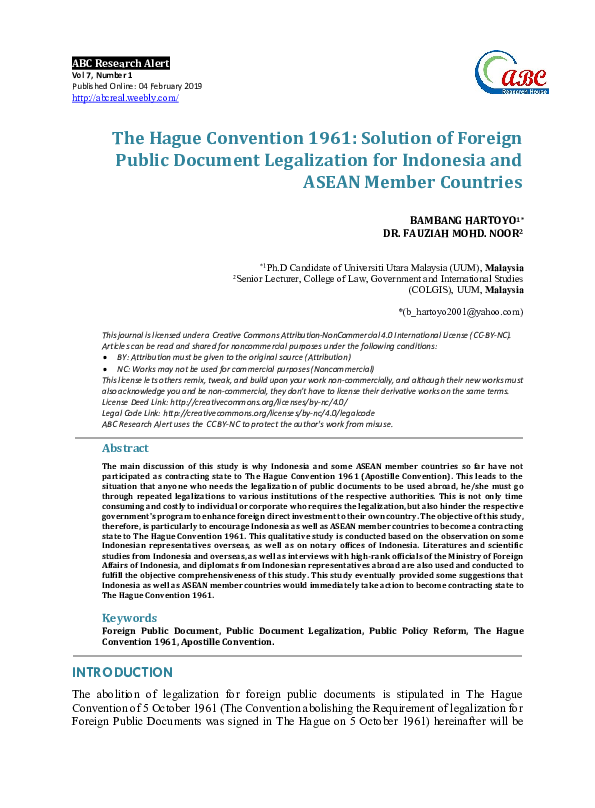(PDF) The Hague Convention 1961: Solution of Foreign Public Document ...