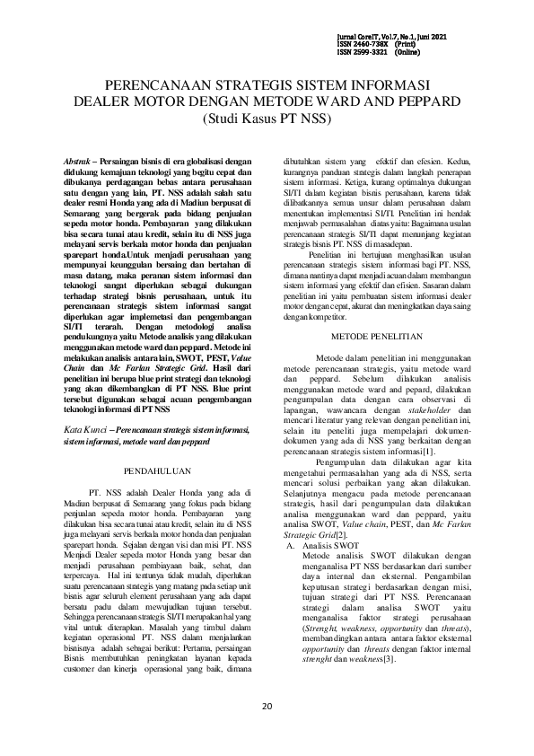 (PDF) PERENCANAAN STRATEGIS SISTEM INFORMASI DEALER MOTOR DENGAN METODE ...