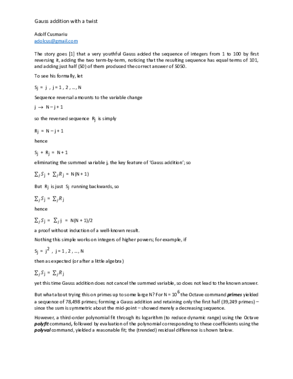 (PDF) Gauss addition with a twist