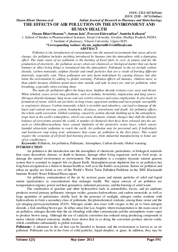 (PDF) The Effects of Air Pollution on the Environment and Human Health