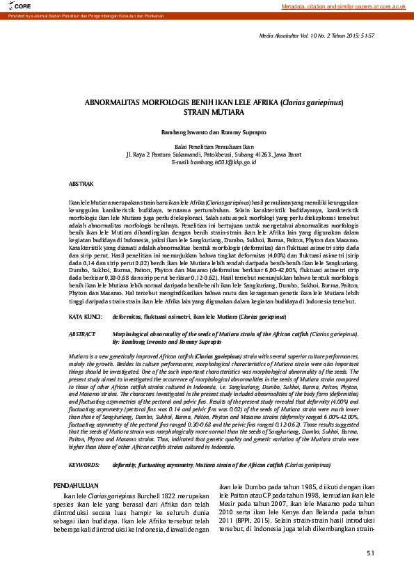 (PDF) ABNORMALITAS MORFOLOGIS BENIH IKAN LELE AFRIKA (Clarias ...