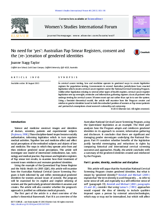 (PDF) No need for ‘yes’: Australian Pap Smear Registers, consent and ...