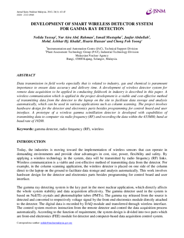 Pdf Development Of Smart Wireless Detector System For Gamma Ray Detection