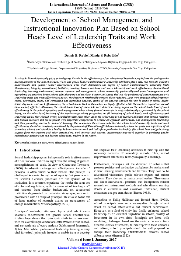 (PDF) Development of School Management and Instructional Innovation Plan Based on School Heads ...