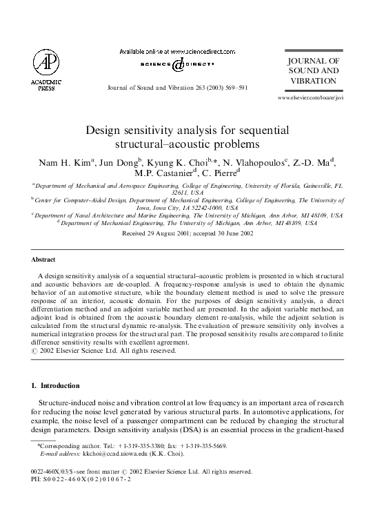 (PDF) Design sensitivity analysis for sequential structural–acoustic problems | Zheng-Dong Ma ...