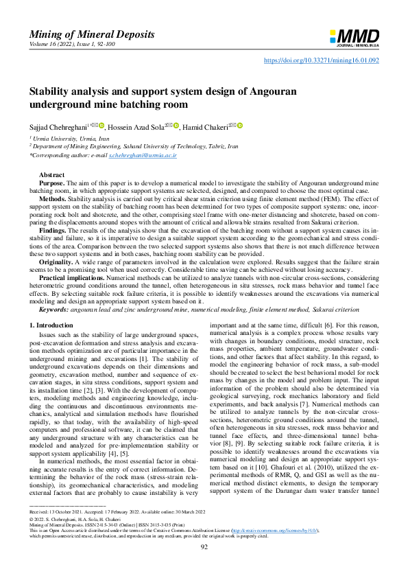 (PDF) Stability analysis and support system design of Angouran ...