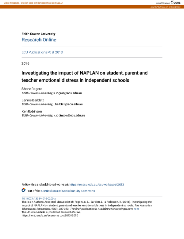 (PDF) Investigating the impact of NAPLAN on student, parent and teacher ...
