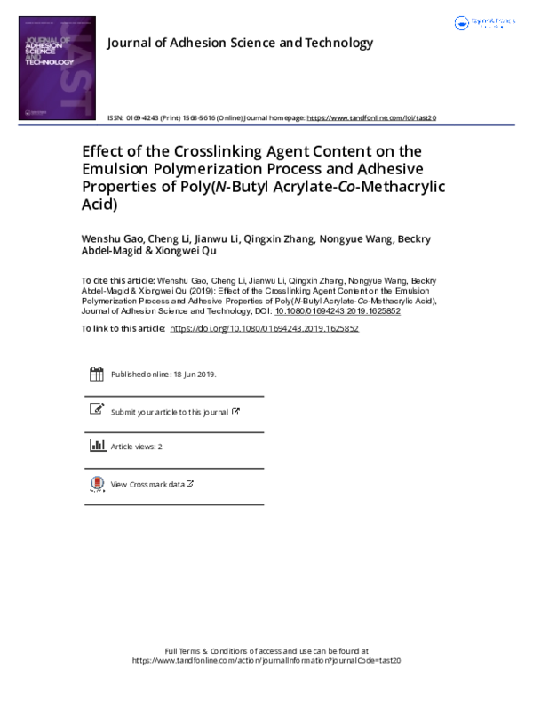 (PDF) Effect of the Crosslinking Agent Content on the Emulsion Polymerization Process and ...