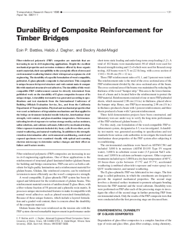 (PDF) Durability of Composite Reinforcement for Timber Bridges