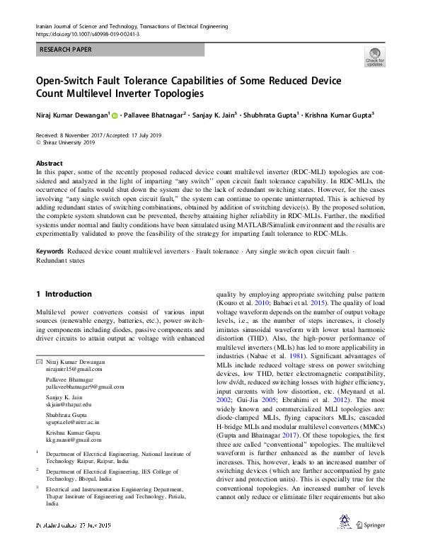 Pdf Open Switch Fault Tolerance Capabilities Of Some Reduced Device Count Multilevel Inverter