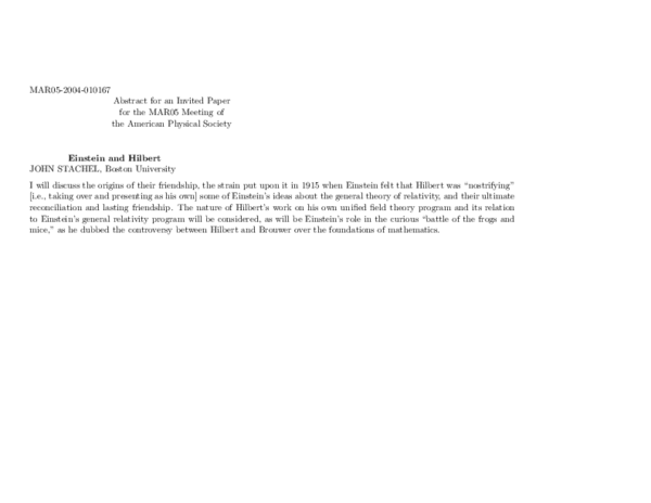(PDF) Einstein and Hilbert