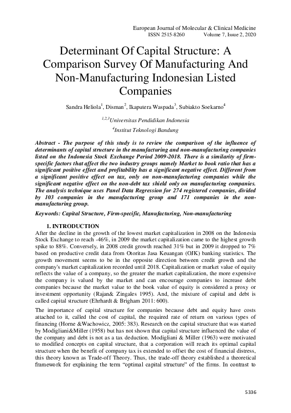 (PDF) Determinant Of Capital Structure: A Comparison Survey Of ...