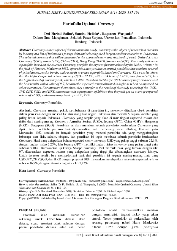 (PDF) Portofolio Optimal Currency