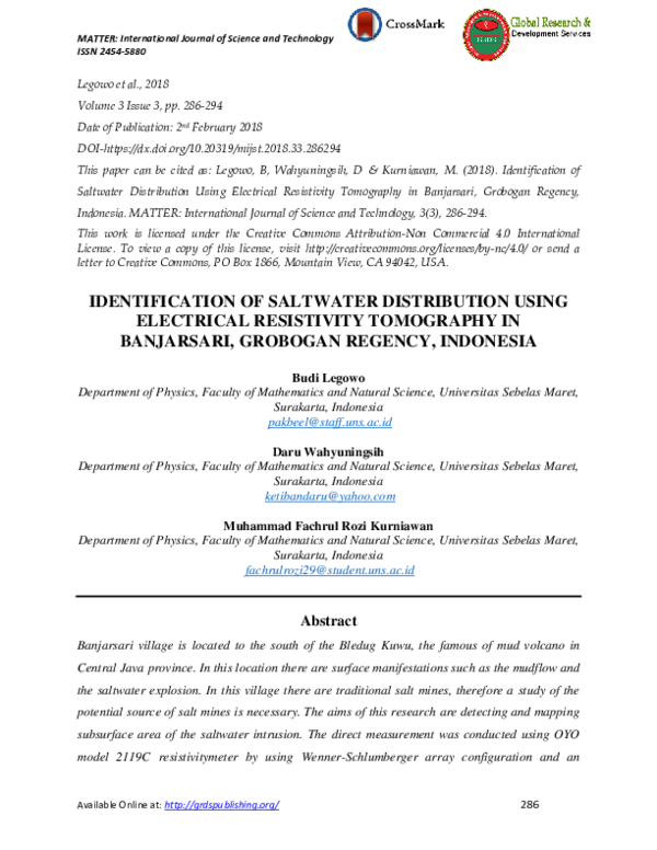 (PDF) Identification of Saltwater Distribution Using Electrical ...