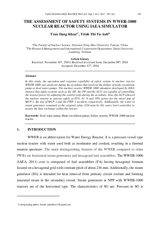 (PDF) The Assessment of Safety Systems in WWER-1000 Nuclear Reactor ...