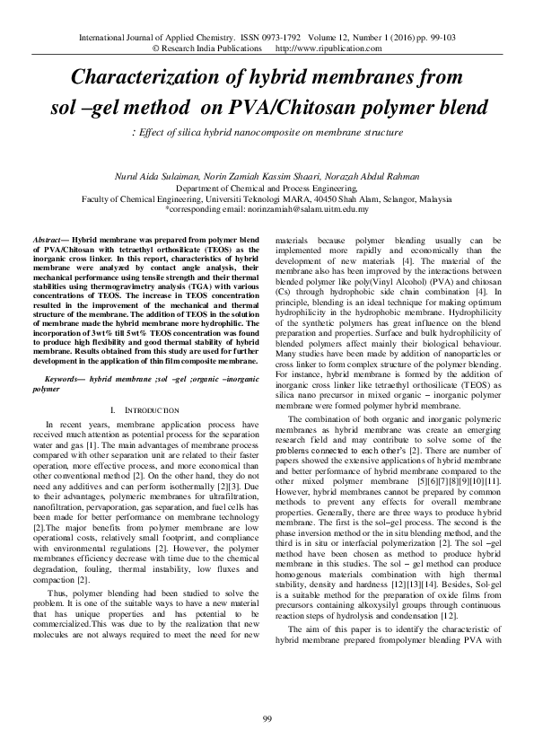(PDF) Characterization of hybrid membranes from sol – gel method on PVA ...