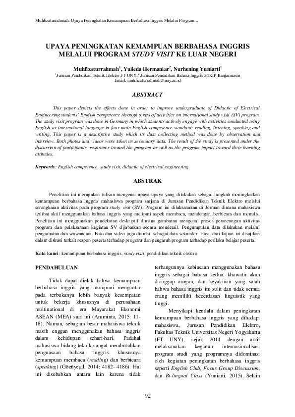 (PDF) Upaya Peningkatan Kemampuan Berbahasa Inggris Melalui Program Study Visit Ke Luar Negeri