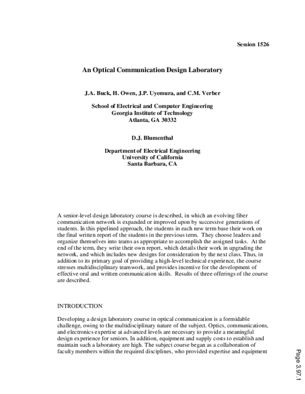 An optical communication design laboratory