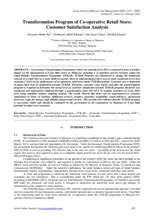 (PDF) Transformation Program of Co-operative Retail Store: Customer ...