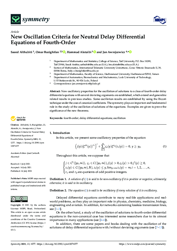 (PDF) New Oscillation Criteria for Neutral Delay Differential Equations of Fourth-Order